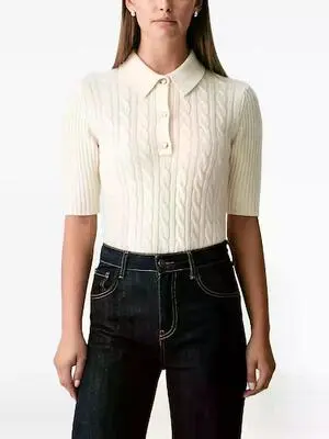 JOOP! Cable-knit Short-sleeve Polo Top - Neutrals