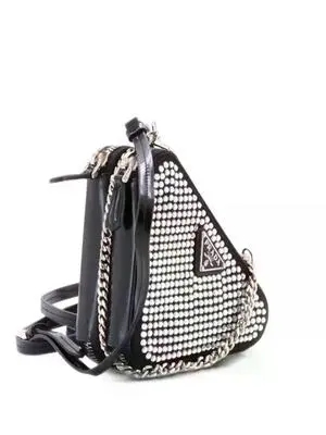 Prada Triangle Double Pouch Crystal Embellished Satin Mini Crossbody Bag