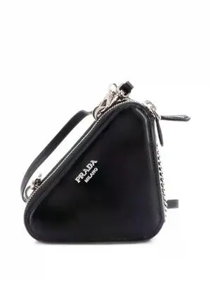 Prada Triangle Double Pouch Crystal Embellished Satin Mini Crossbody Bag