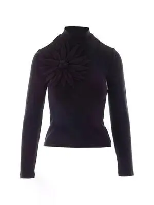 Farm Rio Flower-appliqué High-neck Sweater