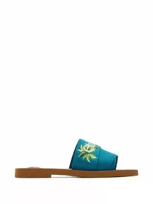 Chloé Woody Logo-embroidered Flat Sandals - Blue
