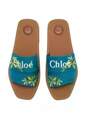 Chloé Woody Logo-embroidered Flat Sandals - Blue