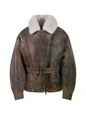 BLANCHA Belted Shearling-collar Jacket