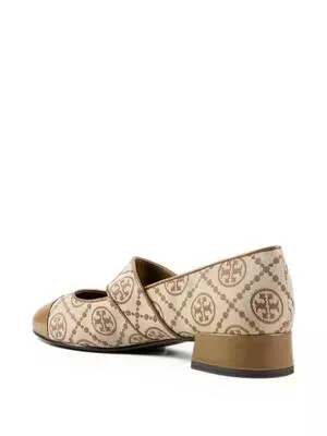 Tory Burch T Monogram Leather-trim Ballet Flats