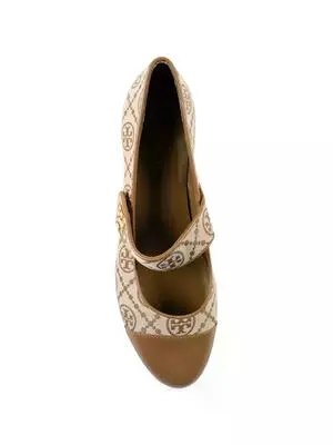 Tory Burch T Monogram Leather-trim Ballet Flats
