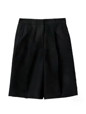 BENETTON Pleat-detail Linen Shorts - Black