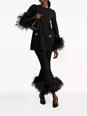 Valentino Garavani Feather-trimmed Flared Trousers