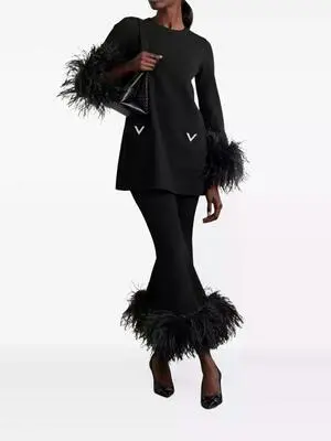 Valentino Garavani Feather-trimmed Flared Trousers - Black