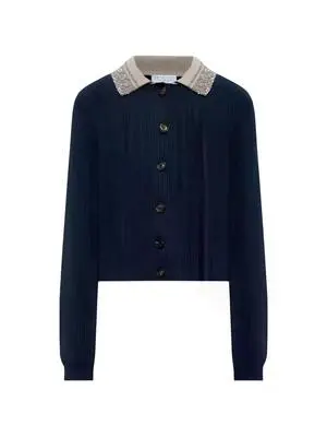 Brunello Cucinelli Sequin-embellished Ribbed Cardigan - Blue