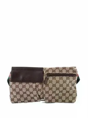 Gucci Vintage Double Gg Canvas With Leather Belt Bag - Brown