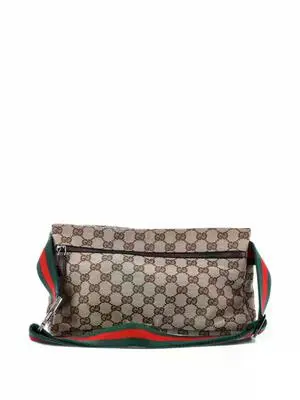 Gucci Vintage Double Gg Canvas With Leather Belt Bag - Brown