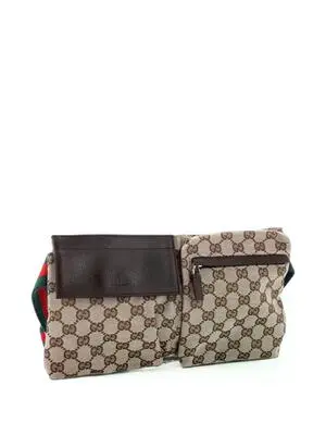 Gucci Vintage Double Gg Canvas With Leather Belt Bag - Brown