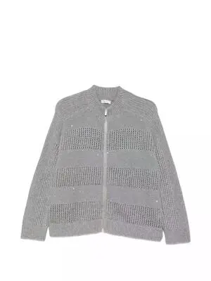 Peserico Sequin-embellished Open-knit Cardigan - Grey