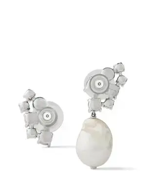 Givenchy Crystal Pearl Asymmetric Earrings In Metal, Crystals And Pearls - Silver