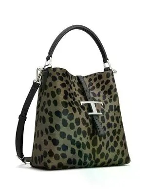 TOD'S Mini Leopard-print T Timeless Bucket Bag - Brown