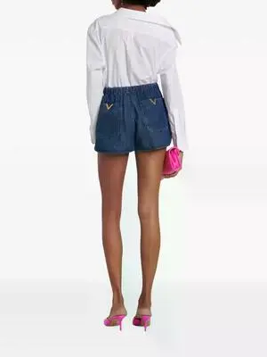 Valentino Garavani Vlogo Chambray Wool Mini Shorts