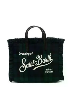 MC2 SAINT BARTH Mini Vanity Fringed-edge Tartan-pattern Tote Bag