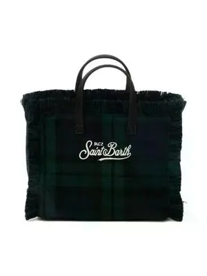 MC2 SAINT BARTH Mini Vanity Fringed-edge Tartan-pattern Tote Bag