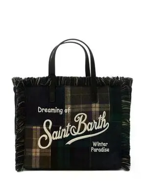 MC2 SAINT BARTH Colette Patchwork Fringed Tote Bag - Blue