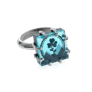 GEM KINGDOM Blue Crystal Clover Ring - Blue/silver