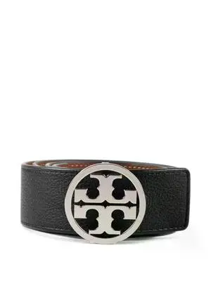Tory Burch Miller Logo-plaque Pebbled Leather Belt Black