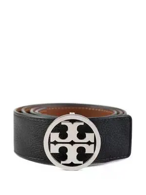 Tory Burch Miller Logo-plaque Pebbled Leather Belt - Black