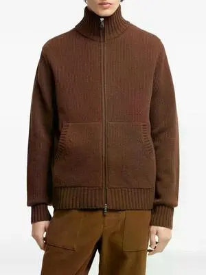 Moncler Logo-patch Zip-up Cardigan - Brown