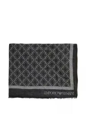 Emporio Armani Logo-print Fringed Scarf - Black