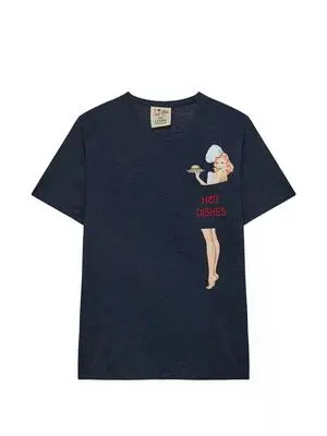 MC2 SAINT BARTH Navy Ecstasea Linen T-shirt With Pin-up-print - Blue