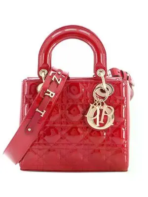 Dior Lady Bag Cannage Quilt Patent Small Satchel - Red