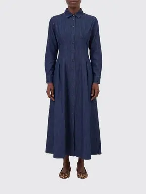 MC2 SAINT BARTH Long-sleeved Midi Chemisier Dress In Cotton Denim