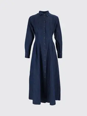 MC2 SAINT BARTH Long-sleeved Midi Chemisier Dress In Cotton Denim