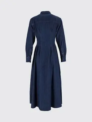 MC2 SAINT BARTH Long-sleeved Midi Chemisier Dress In Cotton Denim