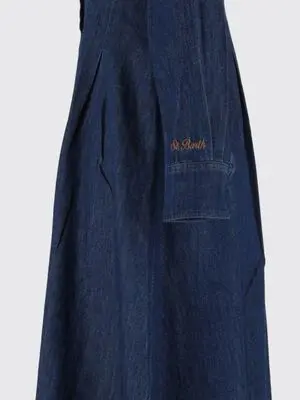 MC2 SAINT BARTH Long-sleeved Midi Chemisier Dress In Cotton Denim