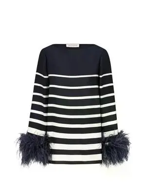 Valentino Garavani Striped Feather-trimmed Blouse - Black