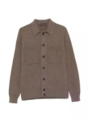 FILIPPO DE LAURENTIIS Ribbed-knit Patch-pocket Cardigan - Brown