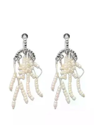 LEMAIRE Short Glass Bead Tassel Earrings - Silver