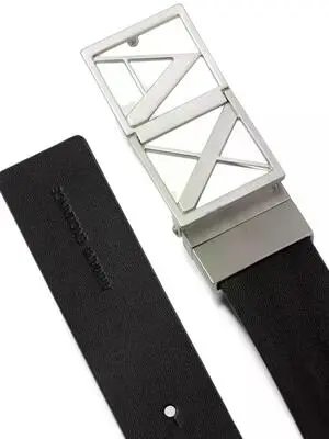 Armani Exchange Logo Buckle Leather Belt - Black