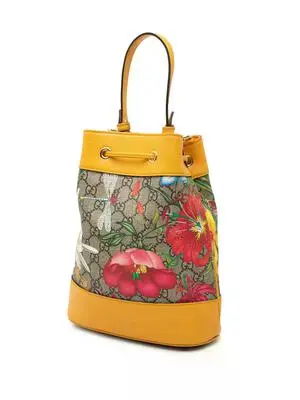 Gucci 2000-2015 Small Gg Supreme Flora Ophidia Bucket Bag Satchel - Neutrals