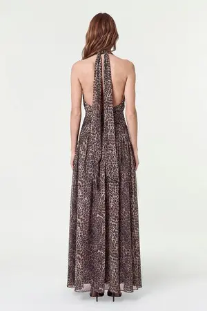 NICHOLAS Arella Deep Plunge Printed Halter Maxi Dress