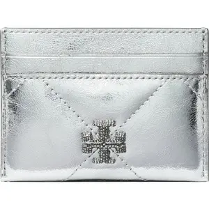 Tory Burch Kira Diamond Quilted Metallic Leather Card Case - Silver