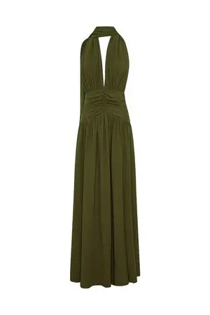 NICHOLAS Arella Deep Plunge Halter Maxi Dress