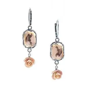 GEM KINGDOM Pink Engraved Vintage Crystal & Rose Drop Earrings - Pink/silver