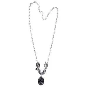 GEM KINGDOM Black Mother Of Pearl Fox Cameo Necklace - Black/silver