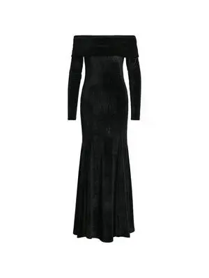 Essentiel Antwerp Kellissimo Glitter-finish Off-shoulder Flared Maxi Dress - Black