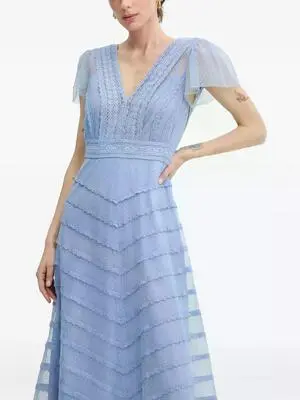 Luisa Spagnoli Prontezza Lace-trimmed Tiered Midi Dress - Blue