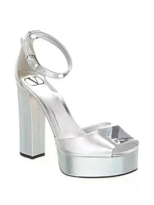 Valentino Garavani One Stud Leather Sandals - Silver
