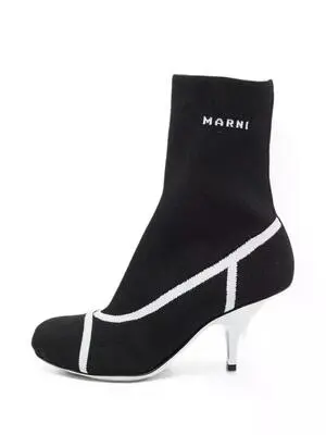 Marni Logo Intarsia Sock Boots - Black