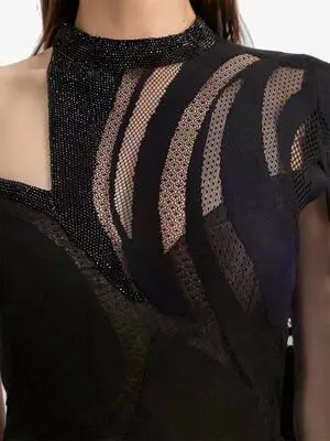 GEMY MAALOUF Asymmetrical Beaded-corset Dress - Black
