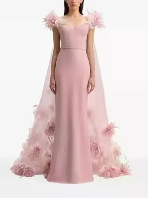 GEMY MAALOUF Floral-applique Cape-detail Dress - Pink